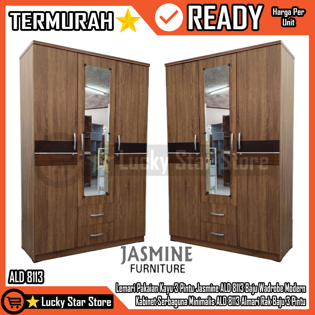 Jual [Kargo] Lemari Pakaian Kayu 3 Pintu Jasmine ALD 8113 Baju Wadrobe ...