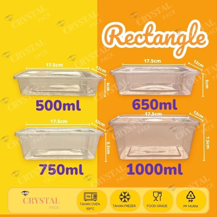 Jual Thinwall Rectangle 500ml 650ml 750ml 1000ml Pack 25pcs Kotak Makan Plastik Persegi Panjang ...