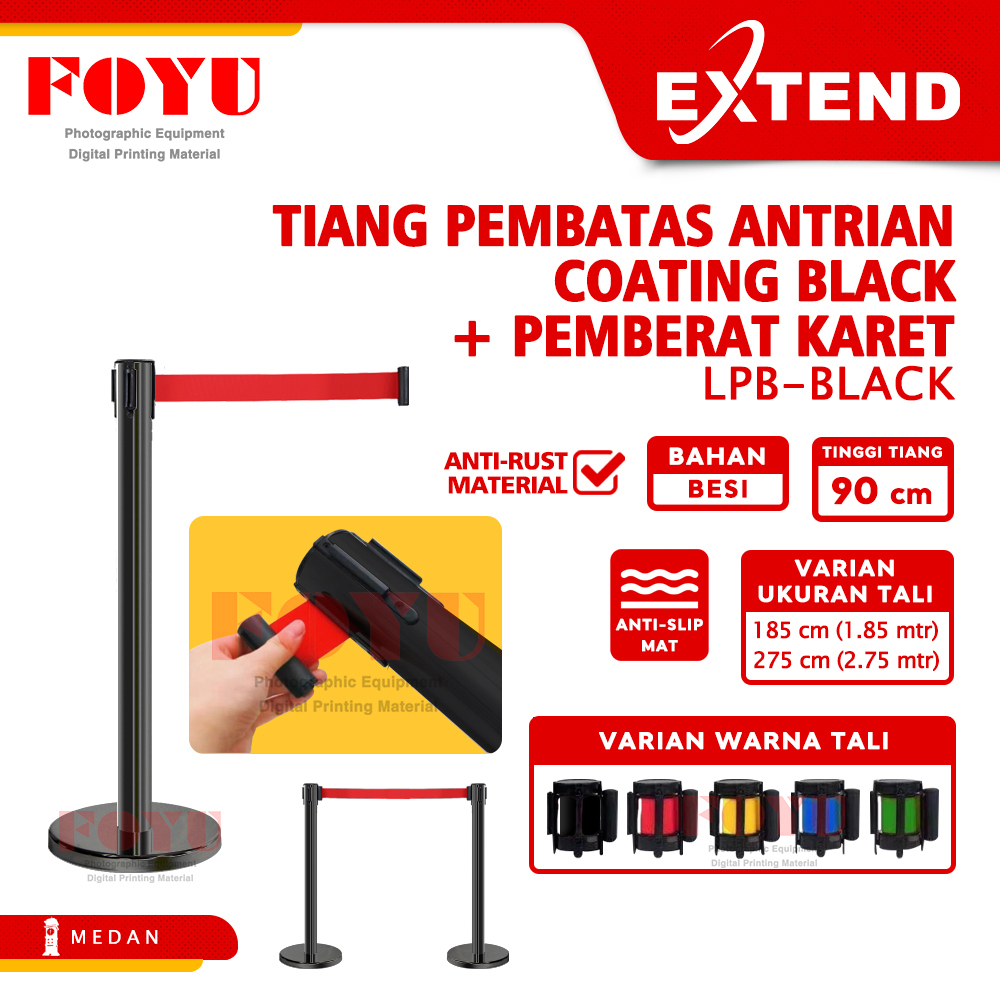 Jual Tiang Pembatas Antrian Antrean Pita Coating Black Stainless Hitam ...