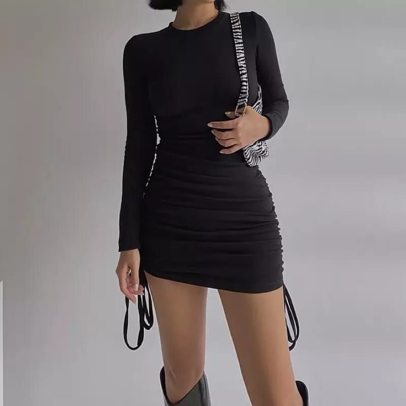 Jual bodycon dress lengan panjang dua serut, dress sexy serut wanita ...