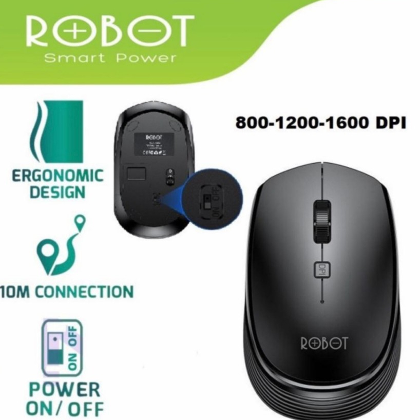 Jual Robot M205 Wireless Mouse 800-1200-1600 DPI Black (Without Battery ...