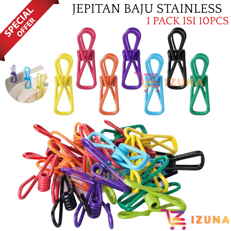 Jual [IZUNA] JEPITAN BAJU STAINLESS STEEL WARNA MACARON 1 PACK ISI ...