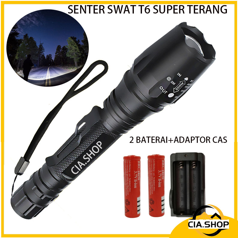 Jual Senter Led Super Terang Jarak Jauh 8000 Lumens Fulllset + Baterai ...