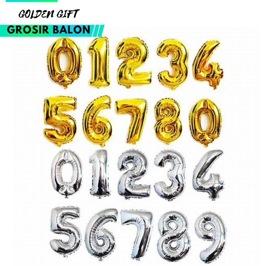 Jual Balon foil huruf Angka 40cm silver gold balon happy birthday (1 ...