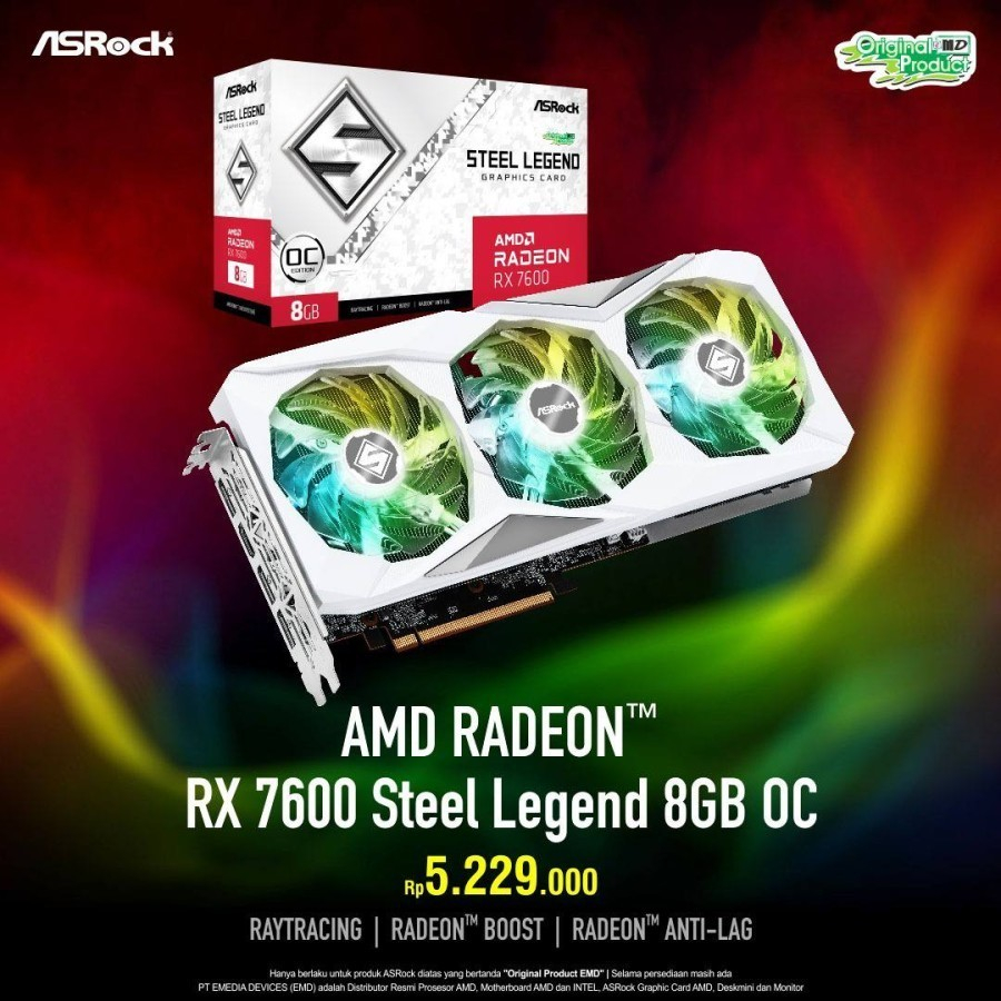 Jual ASROCK Radeon RX 7600 STEEL LEGEND 8GB OC GDDR6 | Shopee Indonesia