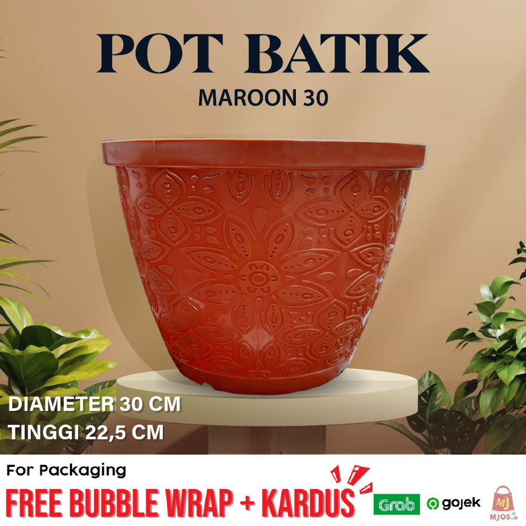 Jual Pot bunga tanaman plastik shallom motif batik merah bata / maroon ...