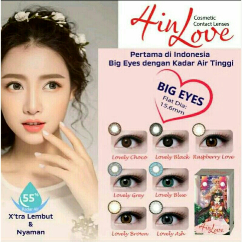 Jual Soflens 4 IN LOVE/softlens warna bulanan korea big eyes kadar air ...