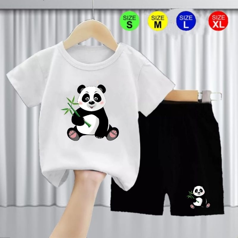 Jual stelan kaos anak baju dan celana gambar panda bambu/1 set baju ...