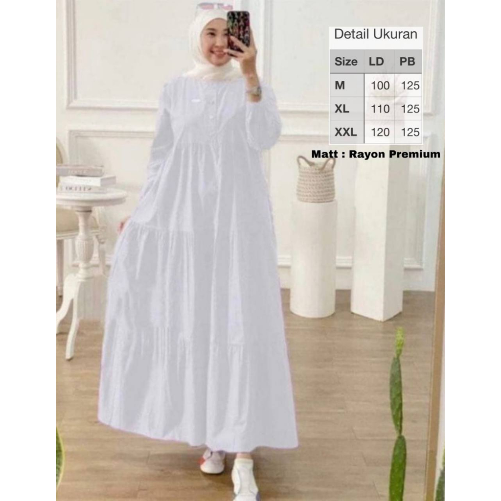 Jual Graha Official - Kirania Dress Terbaru Midi Rayon twill premium dress polos putih busui ...