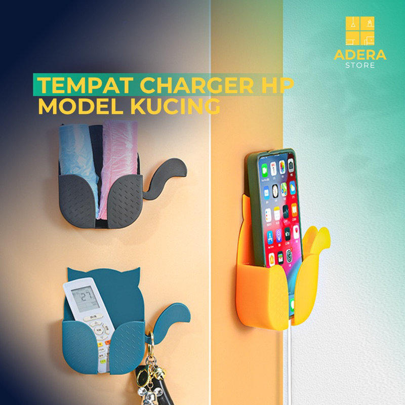 Jual Tempat charger hp remote tv ac tempel dinding model kucing ...