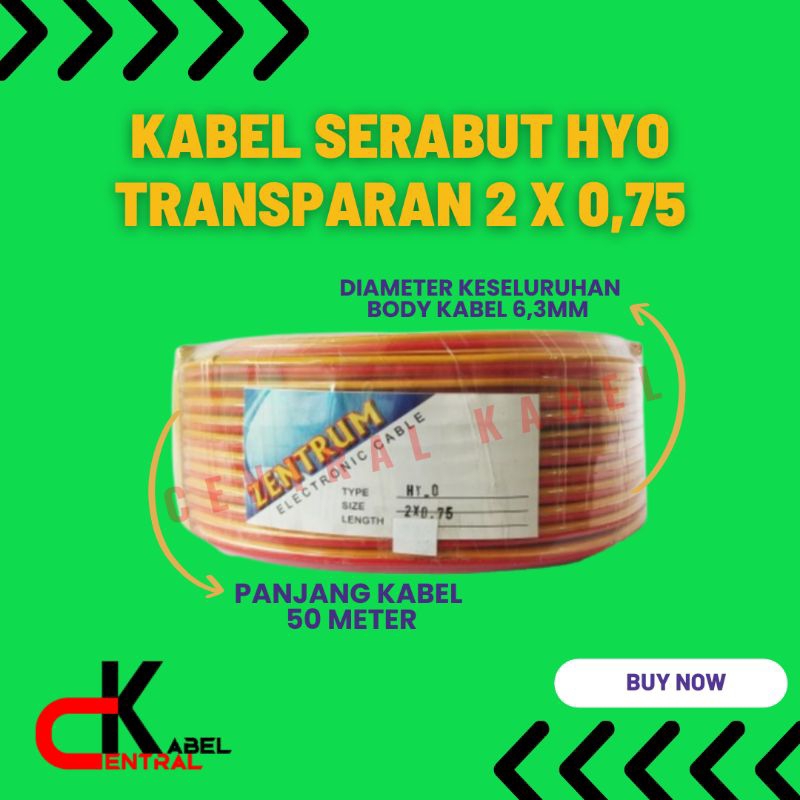 Jual Kabel listrik serabut HYO transparan 2 x 0,75 (50 meter) | Shopee Indonesia