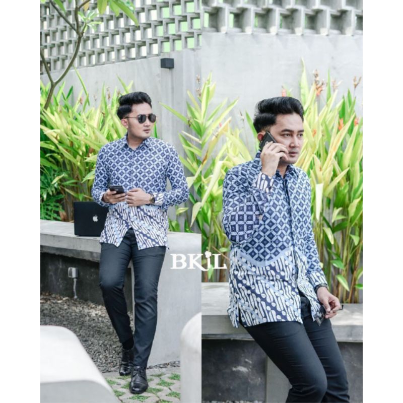 Jual TERBARU Couple sweet | Batik Kawung Biru | couple batik ayah dan ...