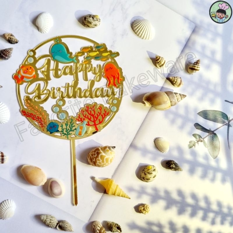 Jual Topper Cake Happy Birthday Acrylic Fish Sea World Ocean Animal ...