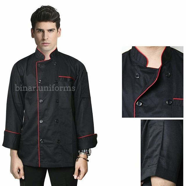 Jual BAJU SERAGAM KOKI CHEF UNIFORM CHEF JACKET HITAM BLACK LIST MERAH ...