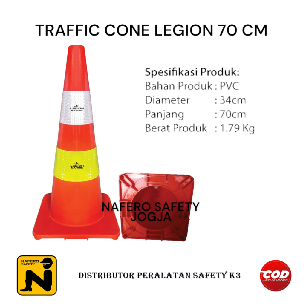 Jual Traffic Cone 70 dan 75 CM Lentur Kerucut lalu lintas Safety PVC lis putih kuning parkir ...