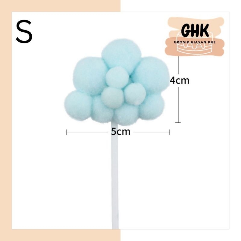 Jual Cake Topper Hiasan Kue Cloud Pom Blue Pink White TERLENGKAP ...