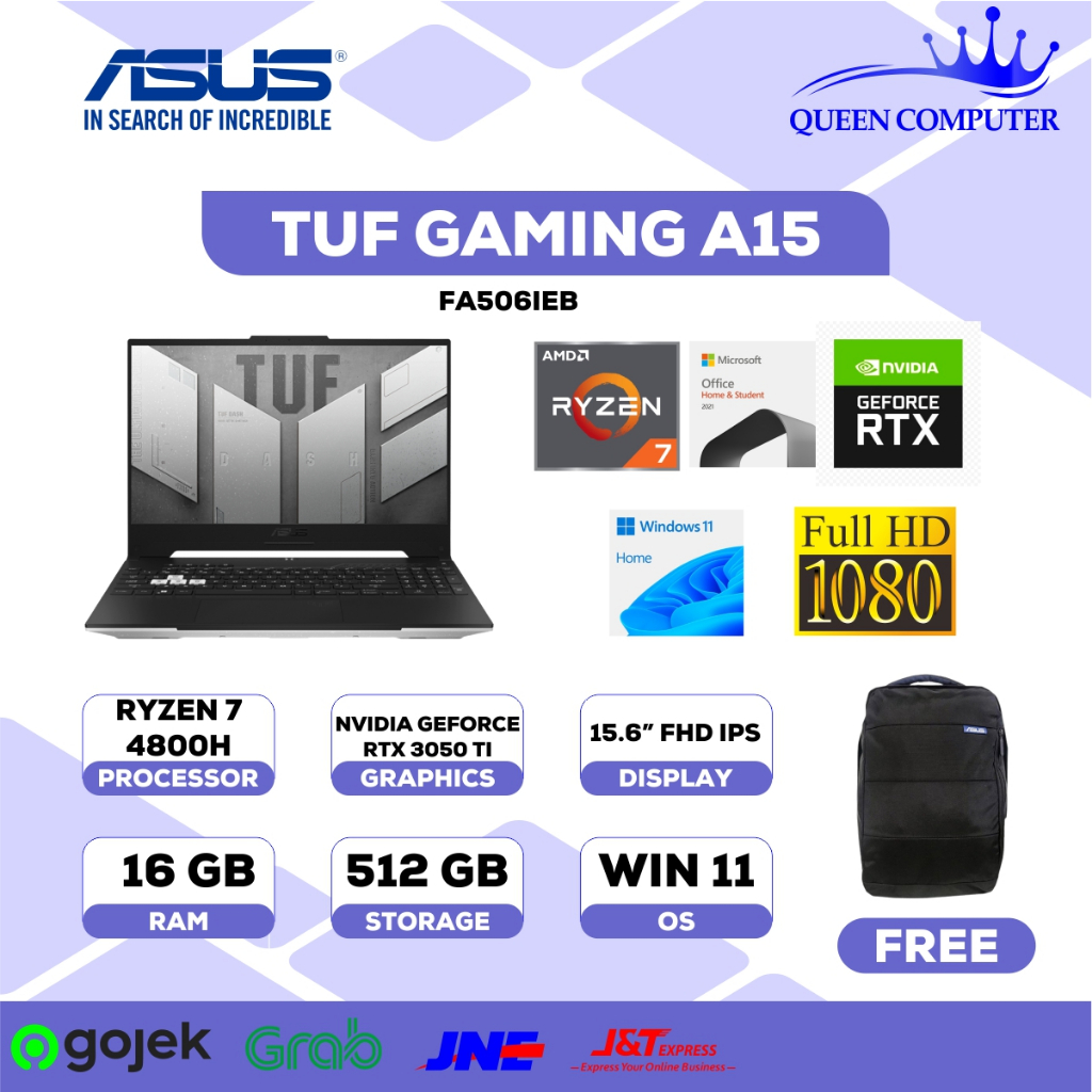 Jual ASUS TUF A15 FA506IEB AMD Ryzen 7 4800H 2x8GB 512GB W11 + OHS 2021 ...