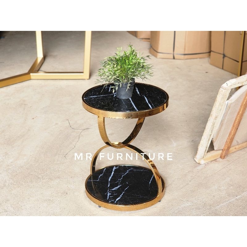 Jual side table stainless gold model jam pasir marmer hitam D 40 T 50 ...