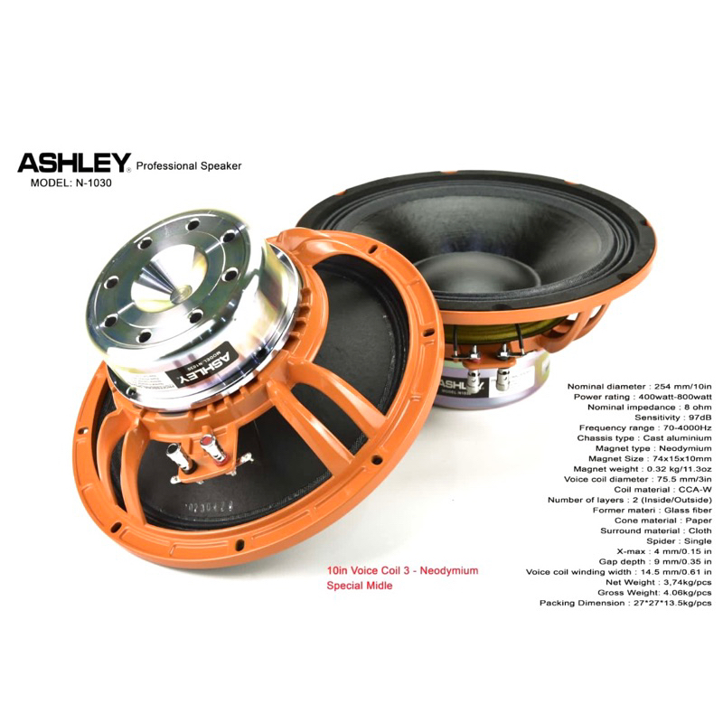 Jual Speaker Component Ashley N 1030 Original 10 inch Neodymium N1030 ...