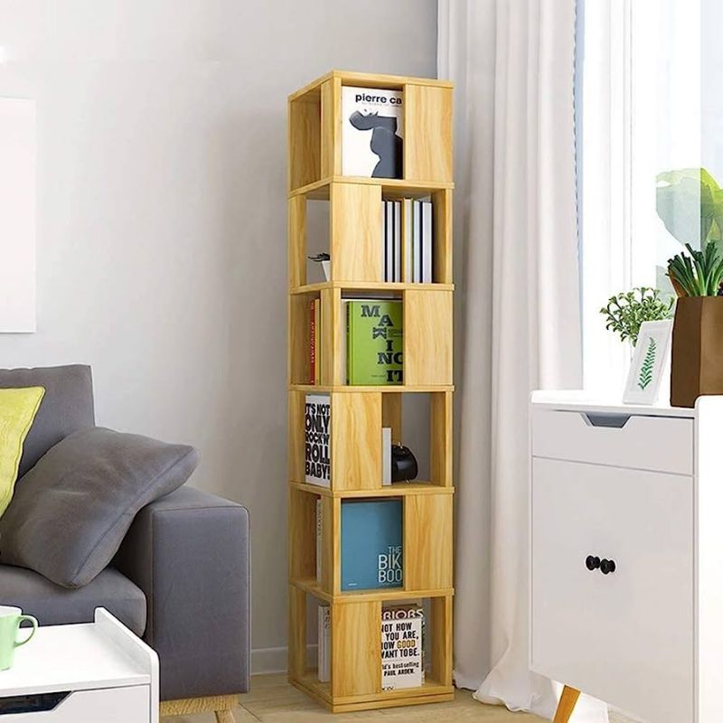 Jual rak buku kreatif putar multifungsi kayu solid 6 tingkat,rak kayu ...