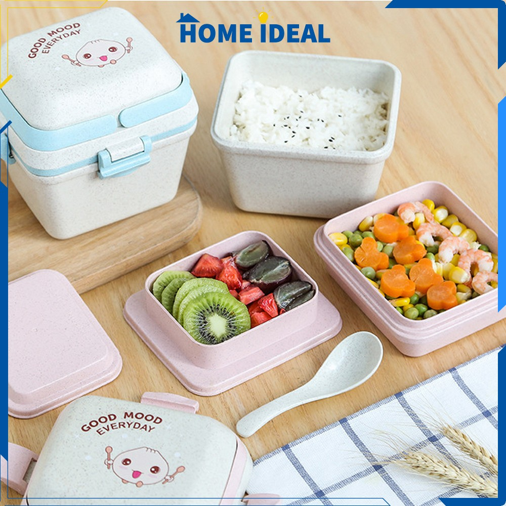 Jual Lunch Box Set Microwavable Good Mood Everyday Free Sendok / Kotak Makan Bahan PP Jerami ...