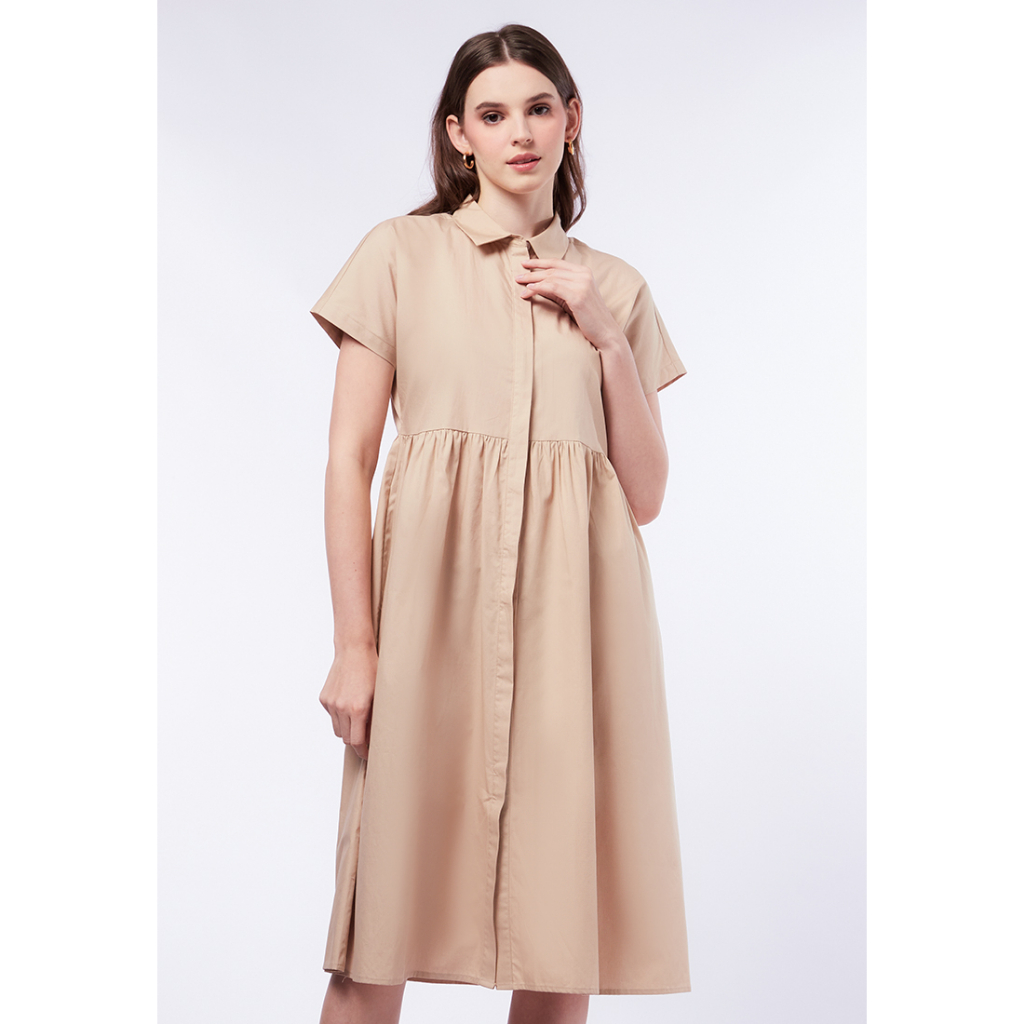 Jual Et Cetera Short Sleeve Midi Shirt Dress OATMEAL | Shopee Indonesia