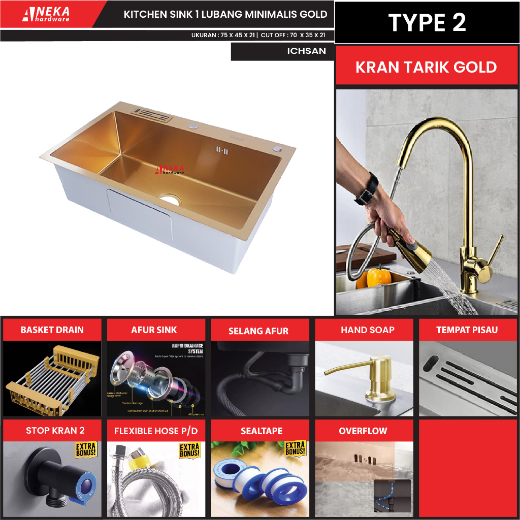Jual Kitchen Sink Gold Stainless 1 Lubang Paket Lengkap / Bak Cuci ...