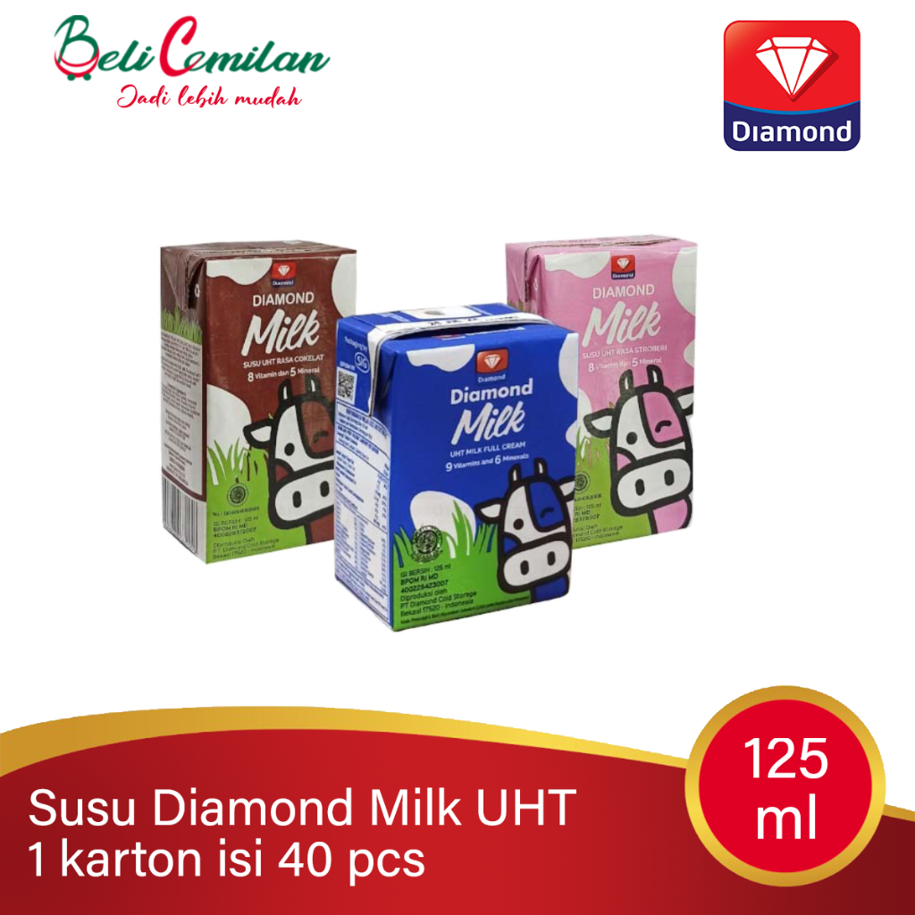 Jual Susu UHT Diamond Rasa Cokelat / Strawberry / Full Cream 125ml | Shopee Indonesia