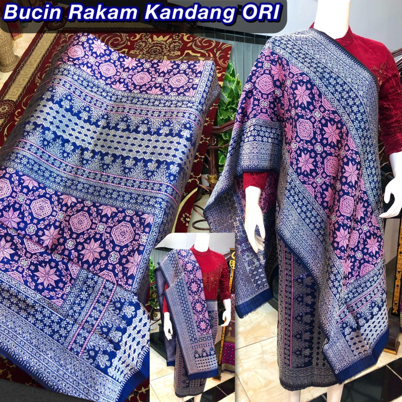 Jual Songket Bunga Cina Rakam Kandang ORI pink Muda dasar biru/ songket tenun asli palembang ...