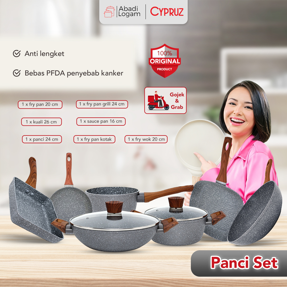 Jual Cypruz Panci Set Paket Super Lengkap Jumbo 7Pcs Marble Pan Stein ...