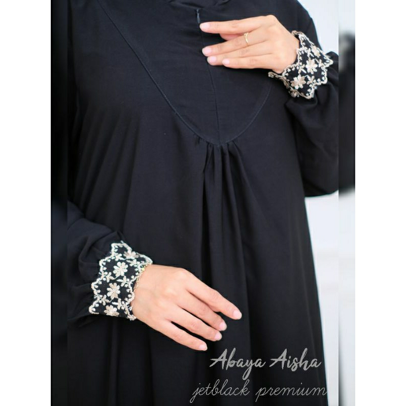 Jual abaya jetblack | abaya aisha | abaya hitam | abaya lengan renda ...