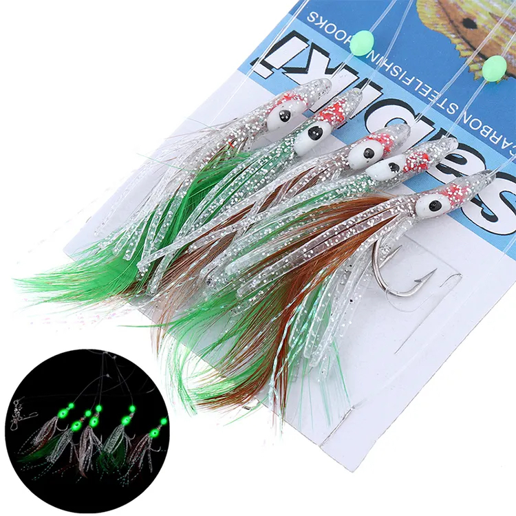 Jual (5pcs) Umpan Pancing Kotrek/Luminous Sabiki Soft Fishing Lure Hook ...