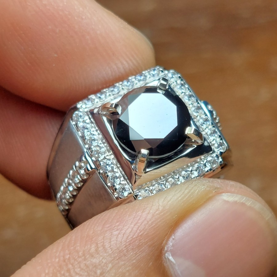 Jual Cincin Pria Batu Black Moissanite Like Berlian Hitam Permata Mulia ...