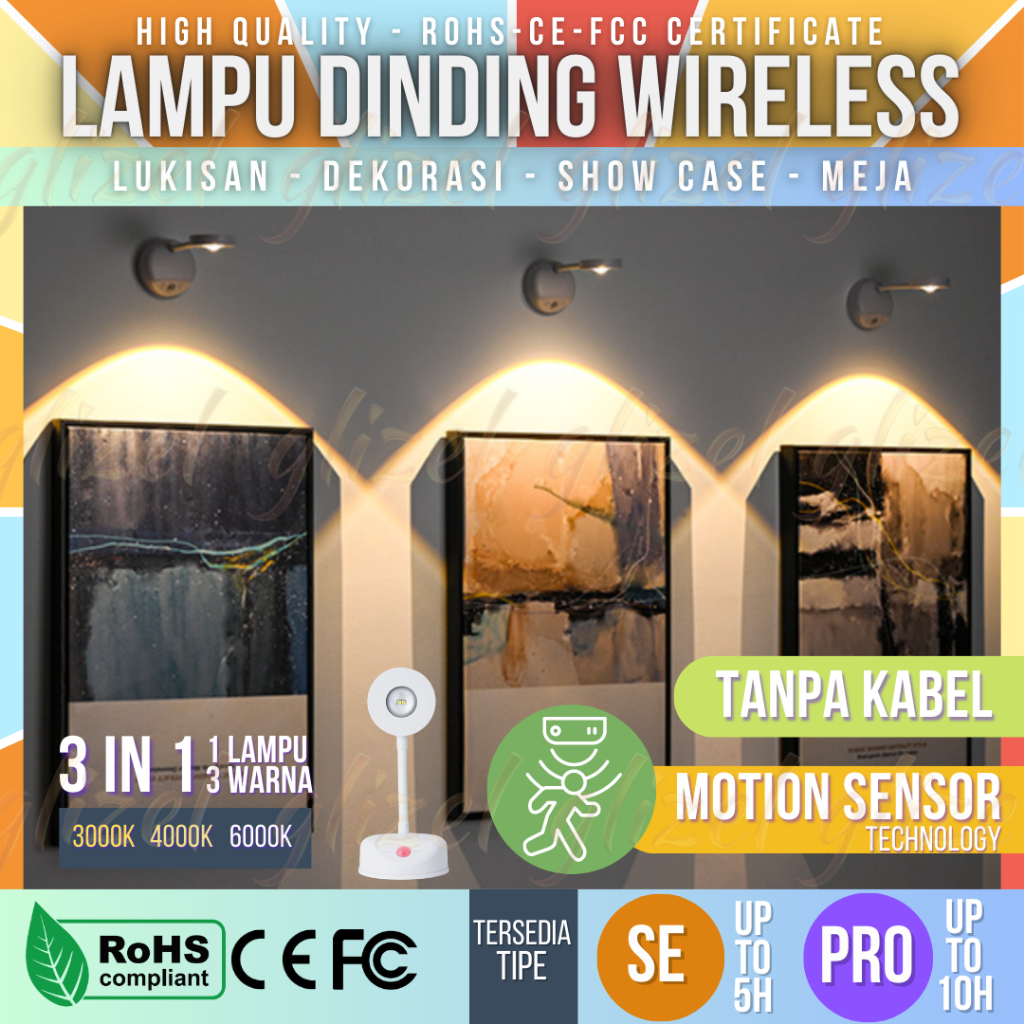 Jual Lampu Lukisan Dinding Spot Light Sensor Gerak LED Wireless ...