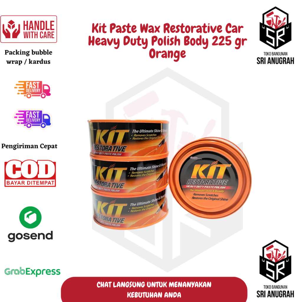 Jual Kit Paste Wax Restorative Car Heavy Duty Polish Body 225 gr Orange ...