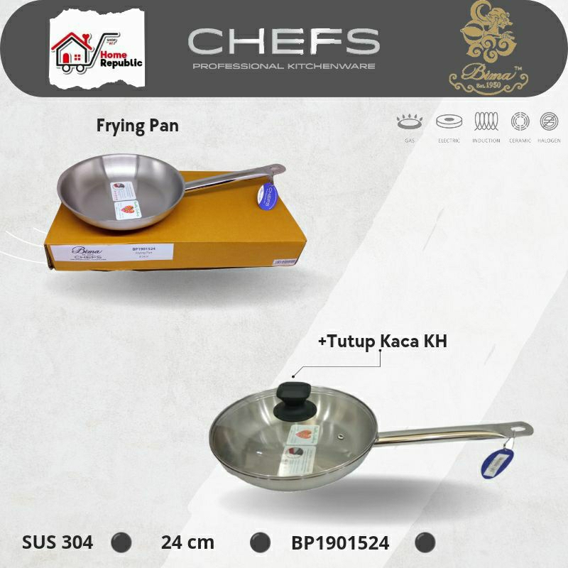 Jual BIMA CHEFS 24cm Chef BP1901524 FRYPAN STAINLESS sus304 3PLY WAJAN FRY PAN STAINLESS 304 ...