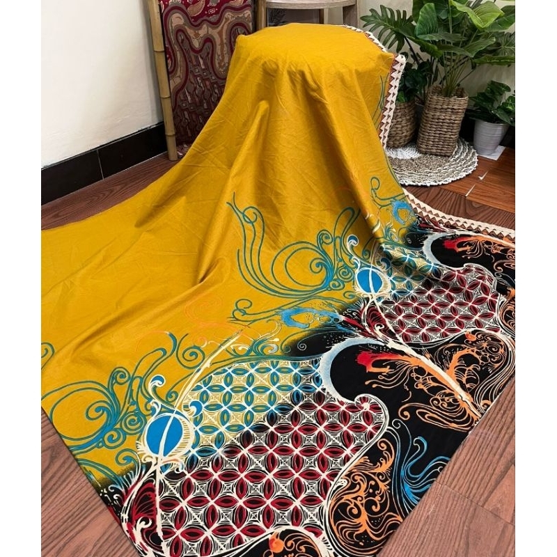 Jual Kain batik solo abstrak kawung lukis kuning kunyit | Shopee Indonesia