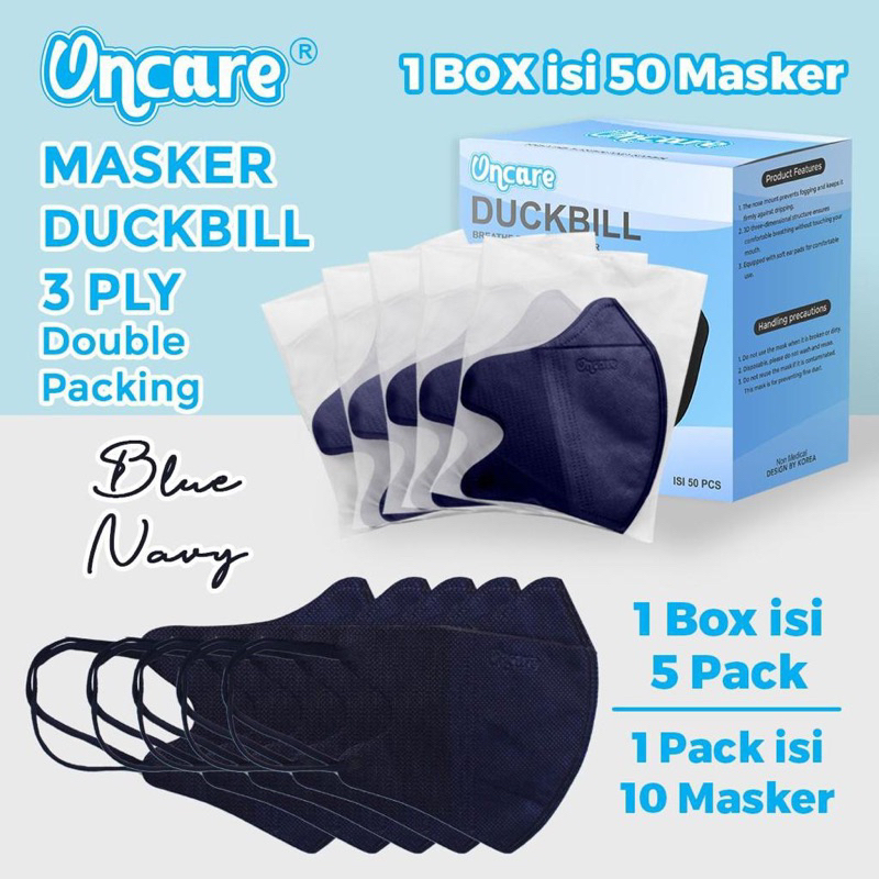 Jual ONCARE Masker Duckbill 4 PLY Earloop Dewasa Hitam / Putih / Warna Box isi 50 Pcs Emboss ...