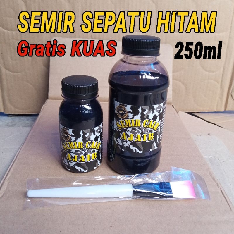 Jual Semir sepatu hitam / semir cair kulit 80ml 250ml ajaib gratis kuas ...