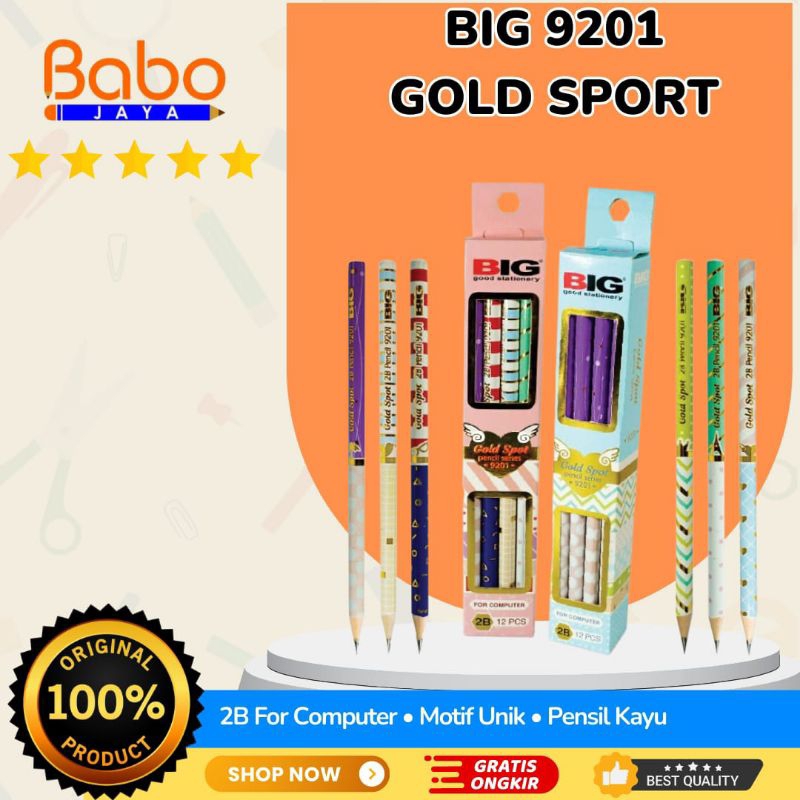Jual BABO JAYA PENSIL 2B BIG-9201 GOLD SPORT / Pensil Kayu Standar Uji ...