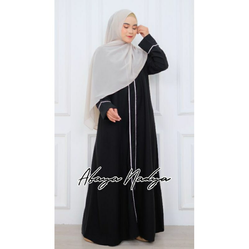 Jual abaya nadya / abaya jetblack remaja / abaya hitam lis / abaya ...