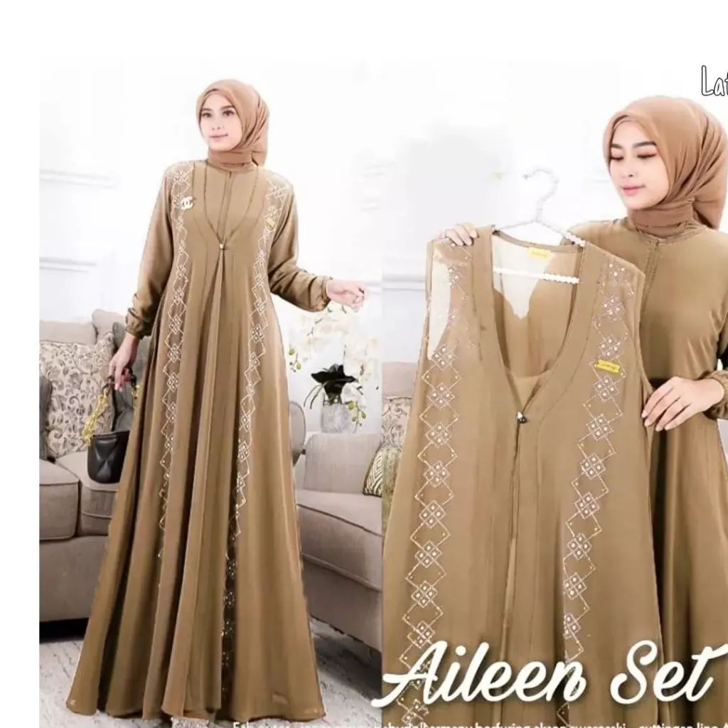 Jual Aileen Set | Set Muslim Wanita Dress + Outer Kekinian | Baju Set ...