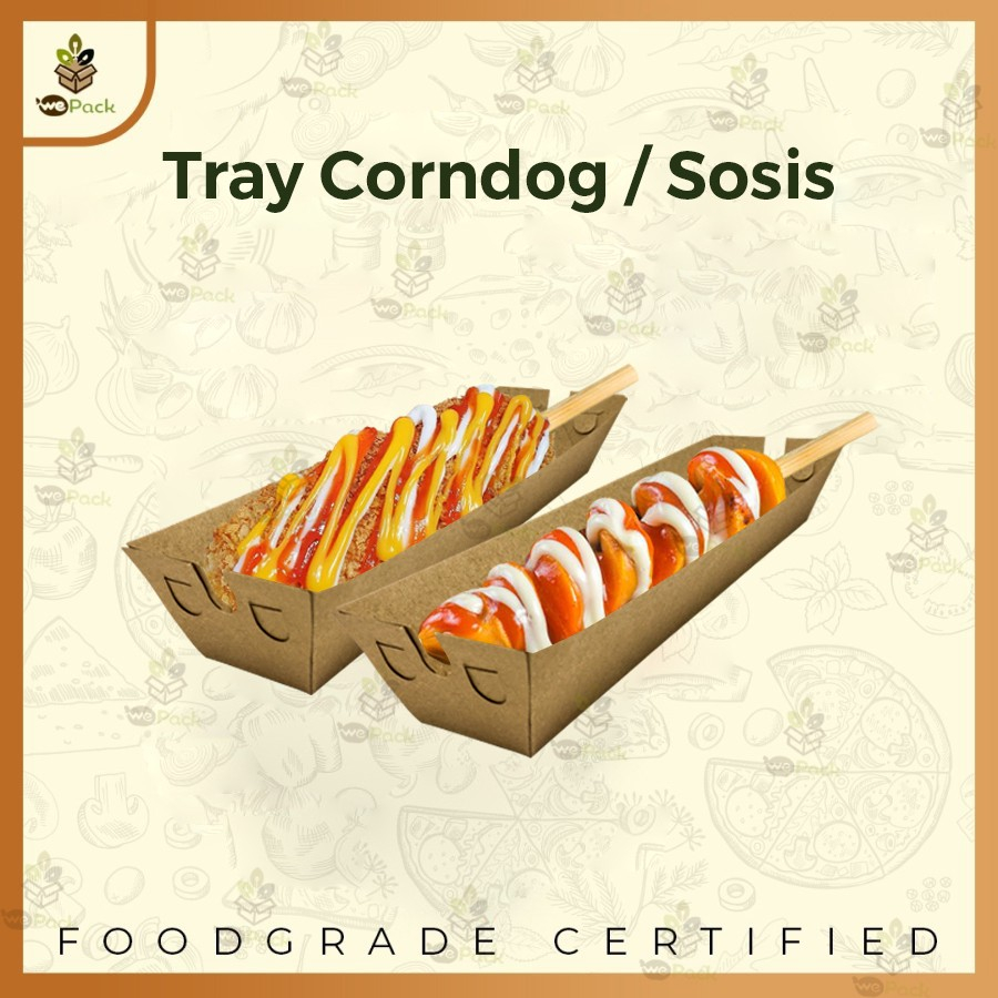 Jual Wadah kertas paper tray sosis corndog hotang sate KRAFT | Shopee ...