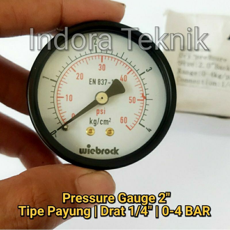 Jual Manometer / Pressure Gauge 4 BAR (KG/CM2) - 2 inch - Drat 1/4 ...