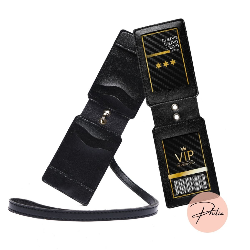 Jual ID Lanyard dua Sisi Name Tag Holder Kulit Bolak Balik Tempat ID ...