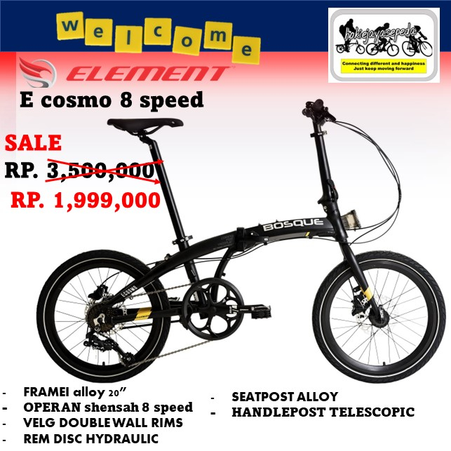 Jual Sepeda lipat ELEMENT 20" ECOSMO FRAME ALLOY - SENSAH 8 SPEED - REM ...