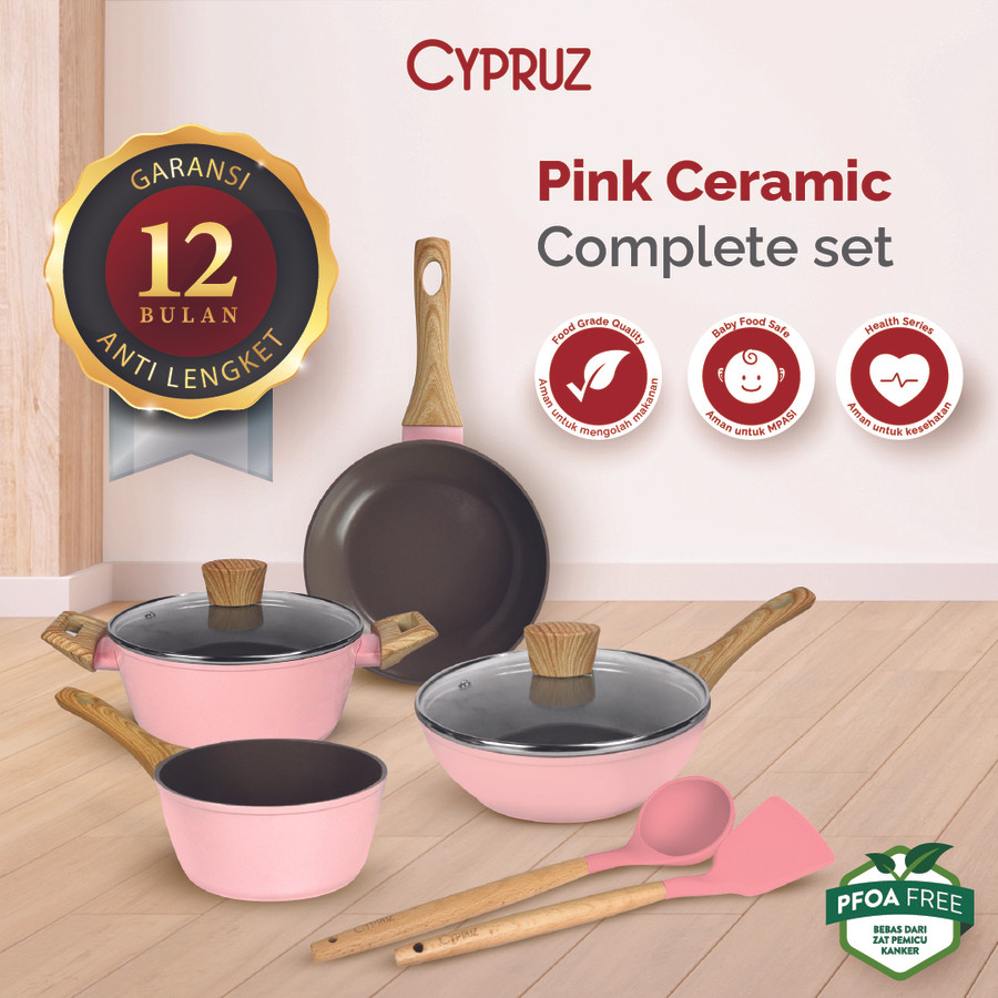 Jual Paket Ceramic Cookware Complete Set Pink Ceramic PI-0923 | Shopee ...