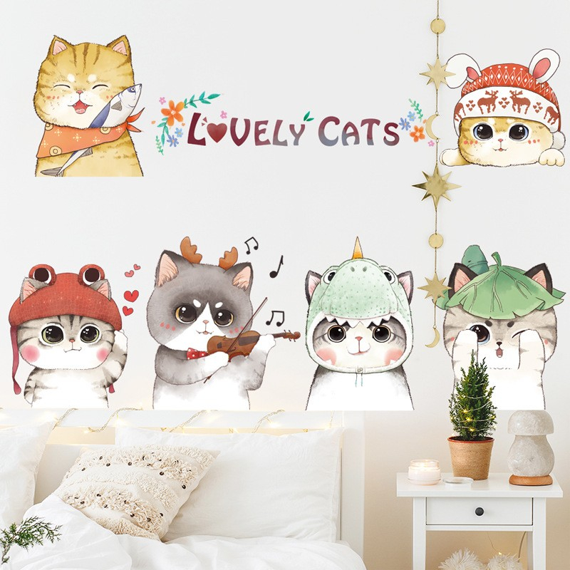 Jual stiker dinding wallpaper motif gambar kucing lucu wall sticker ...