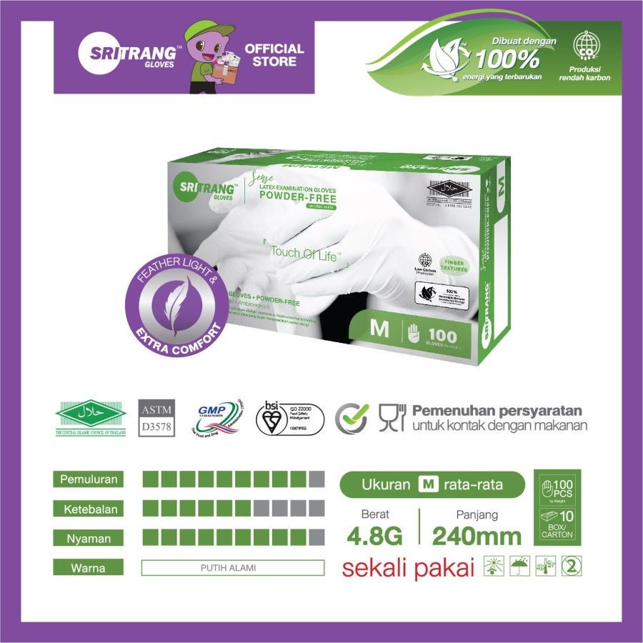 Jual Sritrang Latex Exam Glove Powder Free Putih / Handscoon Sarung ...