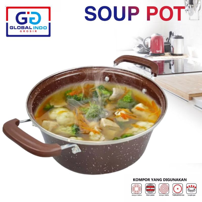 Jual Panci Rebus + Goreng Enamel 22-24 cm Panci Kuah non tutup Soup pot ...